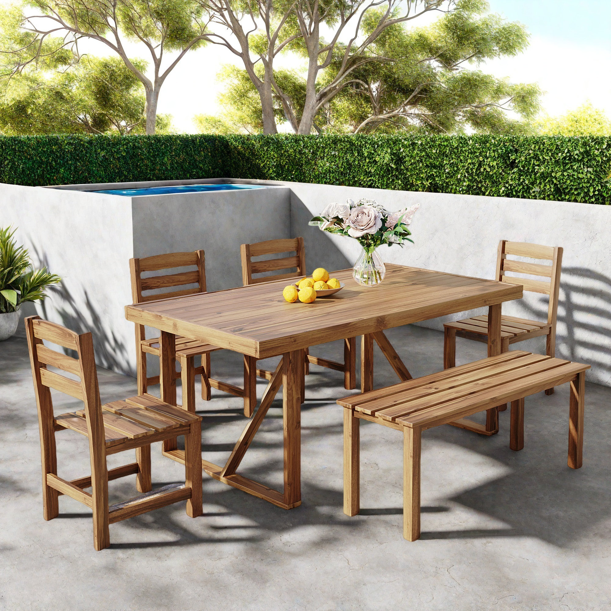 Millwood Pines Outdoor 6 Pieces Dining Table Set Included 1 Table, 1 ...