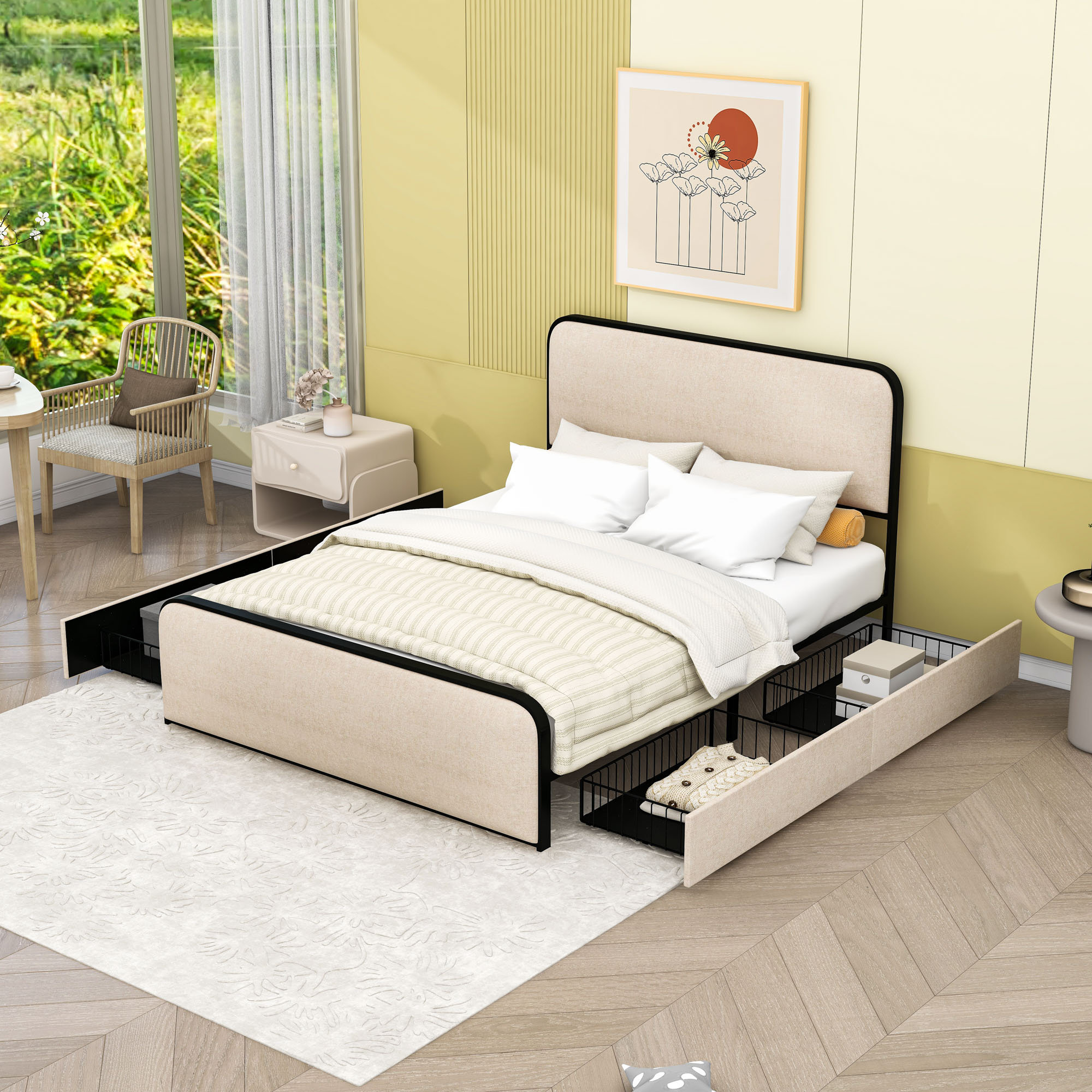 Latitude Run® Metal Bed Frame with 4 Storage Drawers | Wayfair