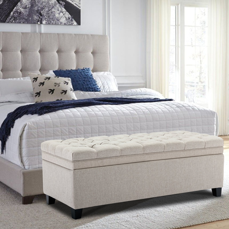 Latitude Run® Button Tufted Linen Upholstered Storage Ottoman | Wayfair