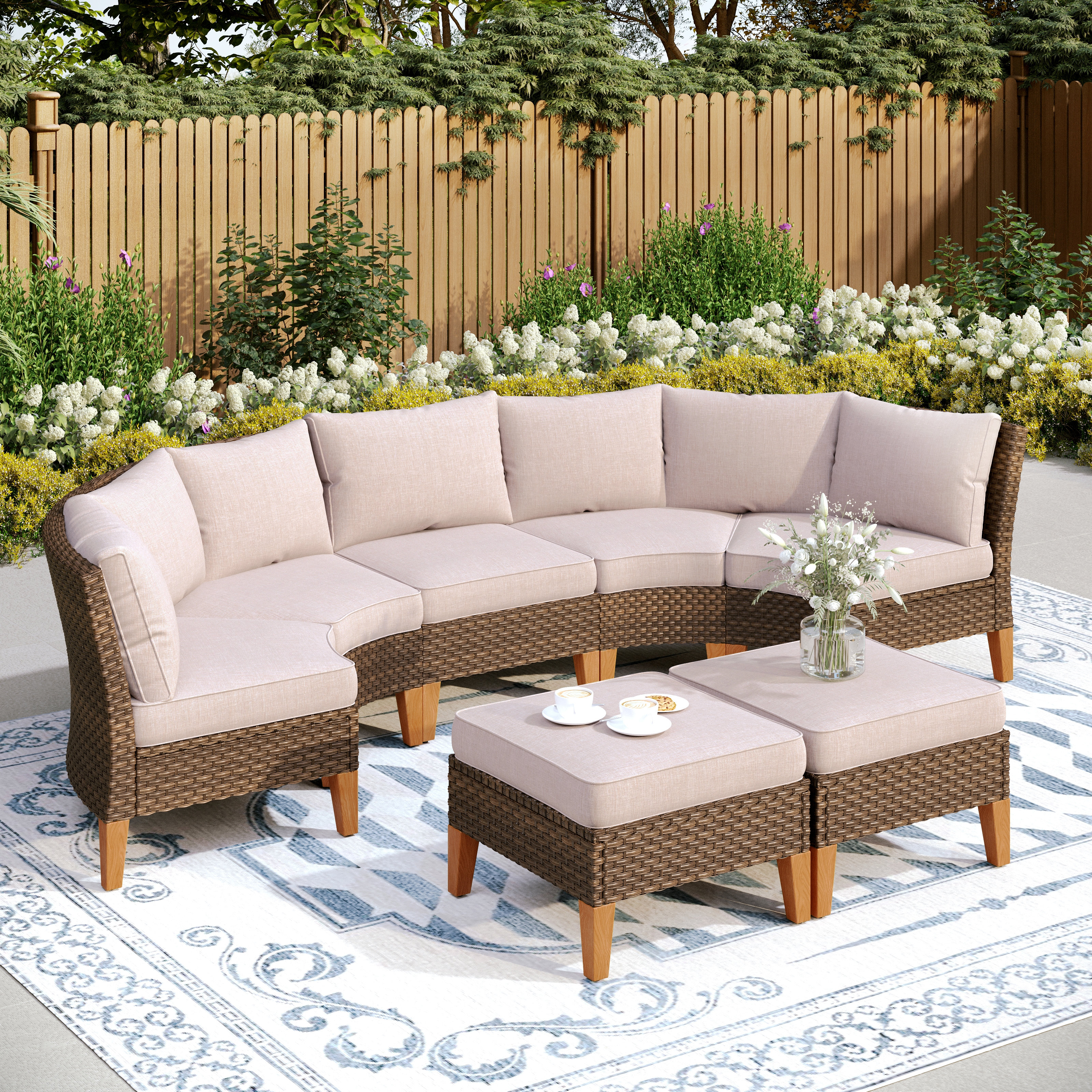 Lark Manor Salem 7 Piece Wicker Outdoor Patio Conversation Furniture ...