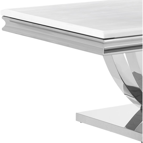 Wade Logan® Durante White And Chrome Coffee Table with Faux Marble Top ...