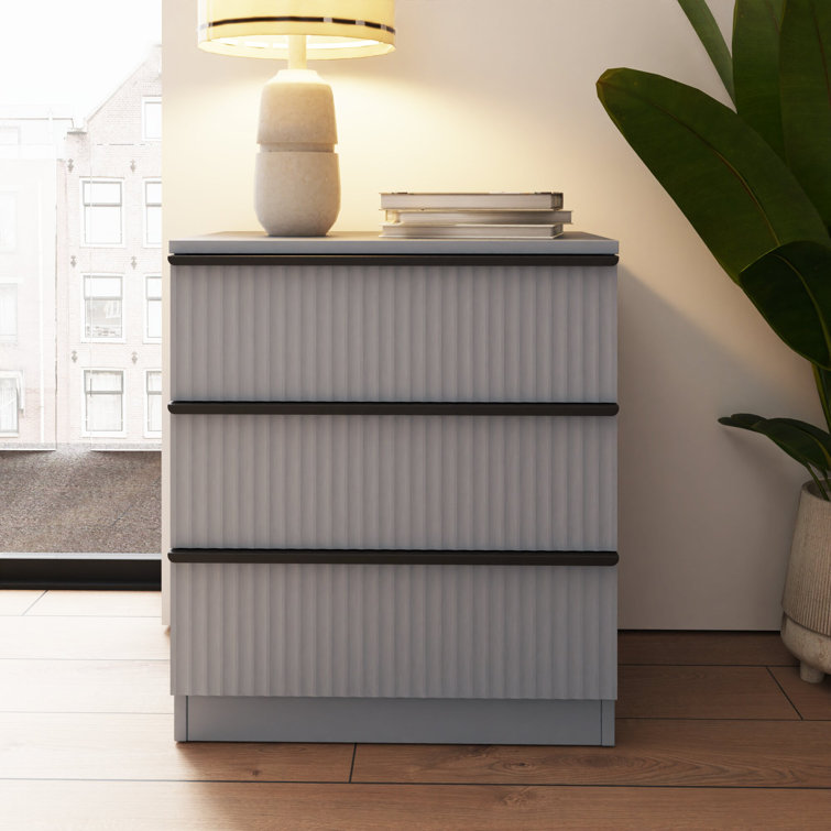 17 Stories Lania Ripple Ridged 3 Drawer Chest Of Drawers Matt Grey ...