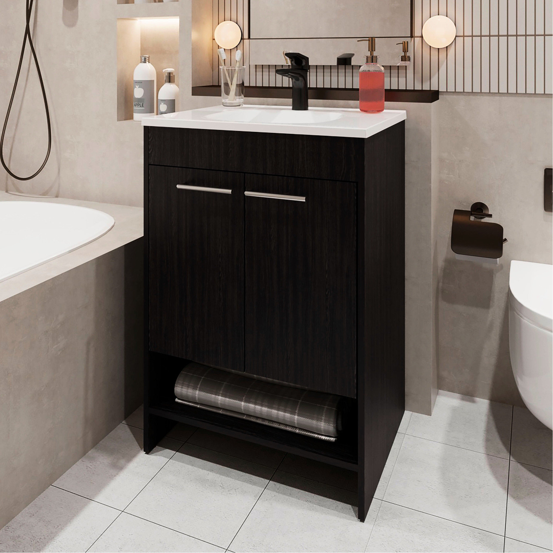 Ebern Designs 2-Door Bathroom Vanity, Open Storage, Particle Board ...