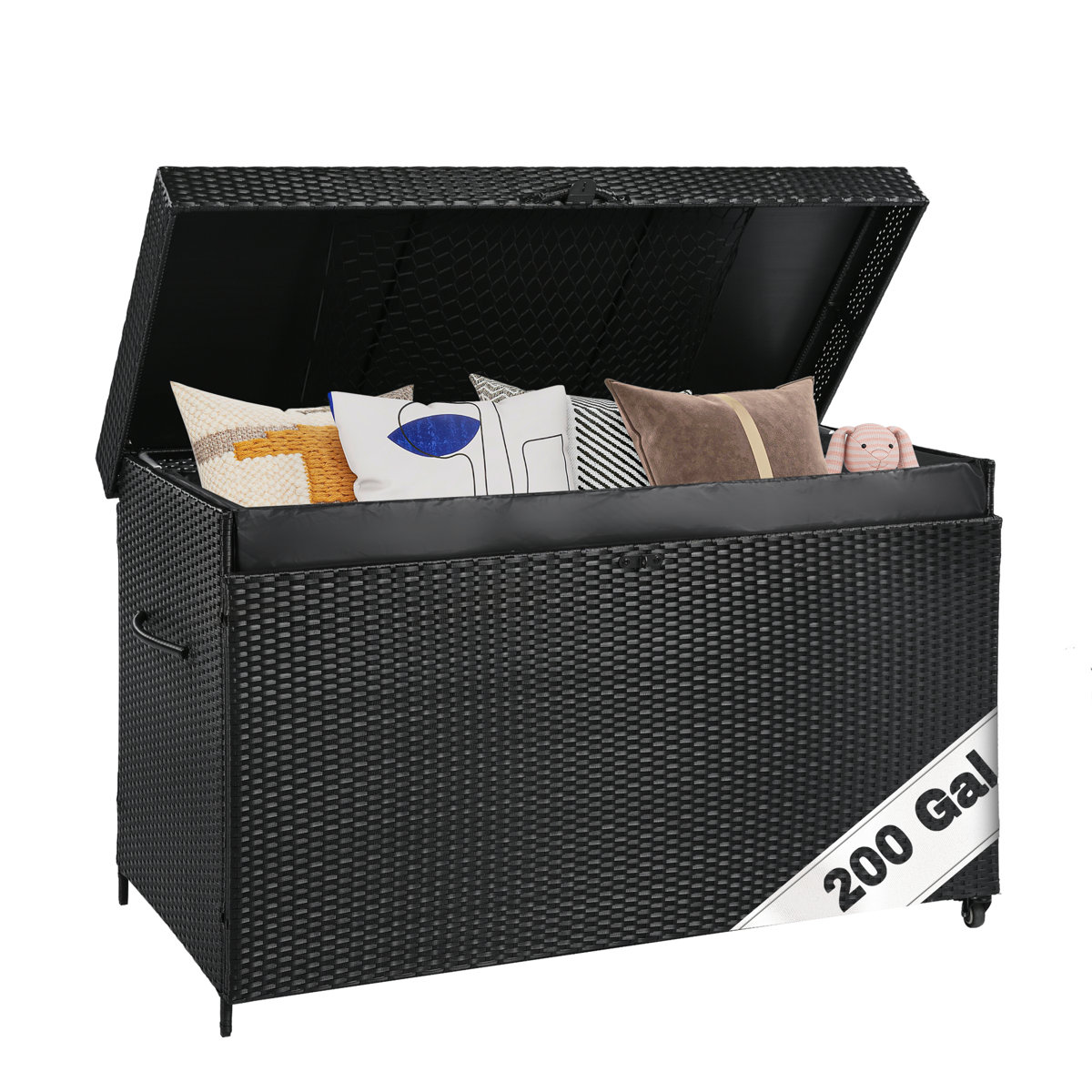 AiYchen 200 Gallon Wicker Deck Box with Wheels, All-Weather Outdoor ...