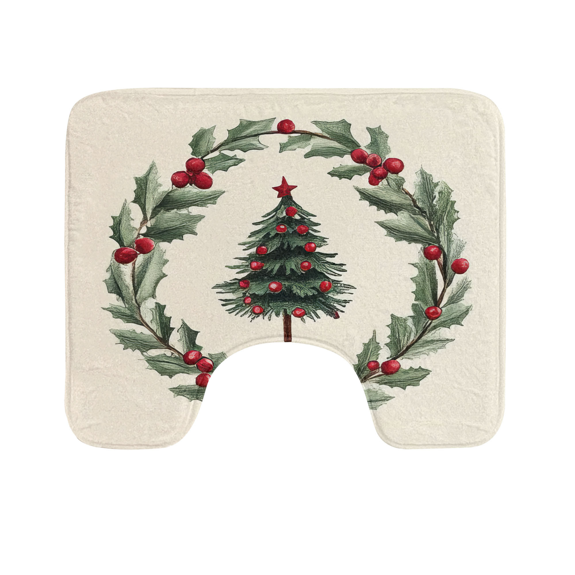 The Holiday Aisle® Christmas Toilet Mat U-Shape Bathroom Rug 20" Pale ...