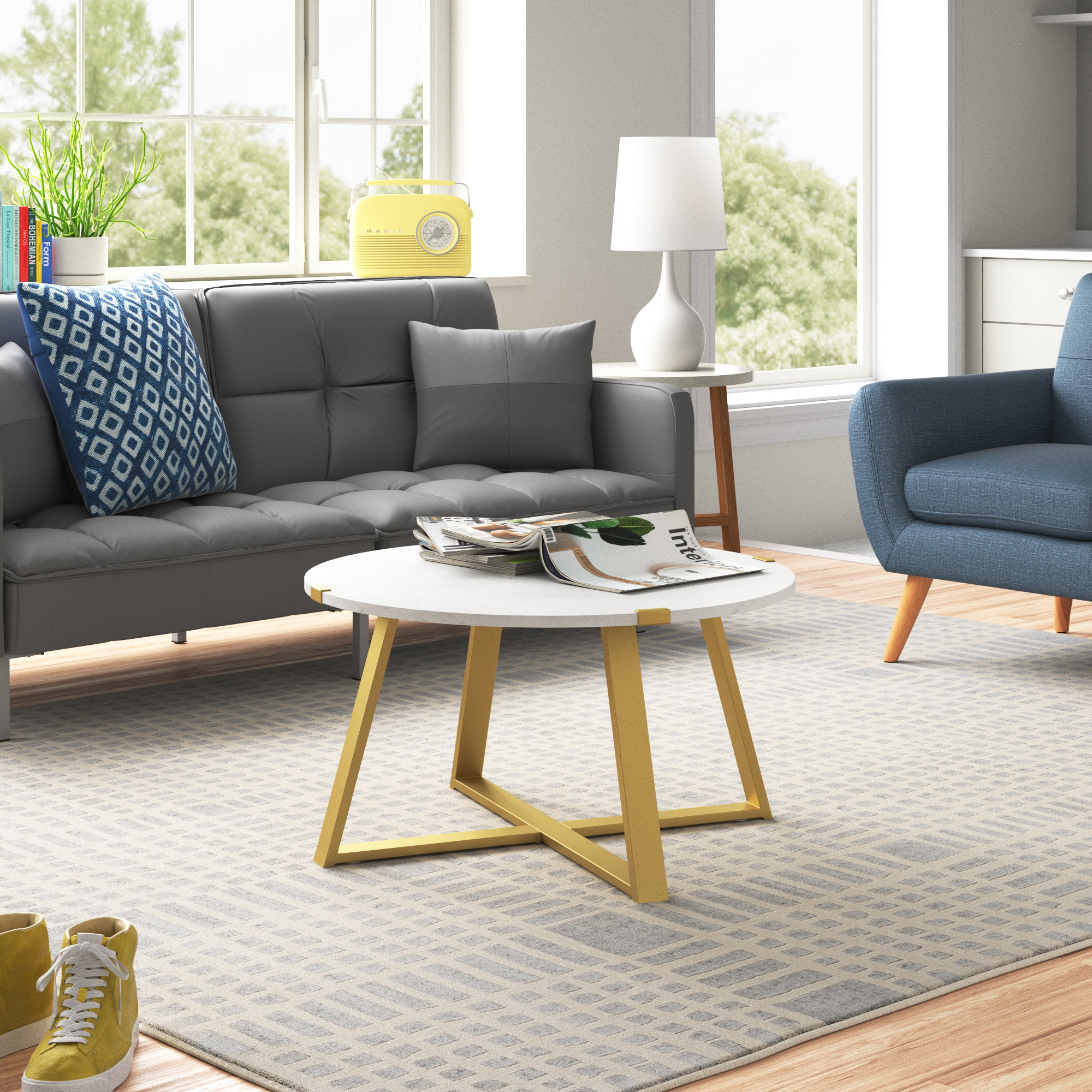 Zipcode Design™ Avalon Cross Legs Coffee Table with Faux Marble ...