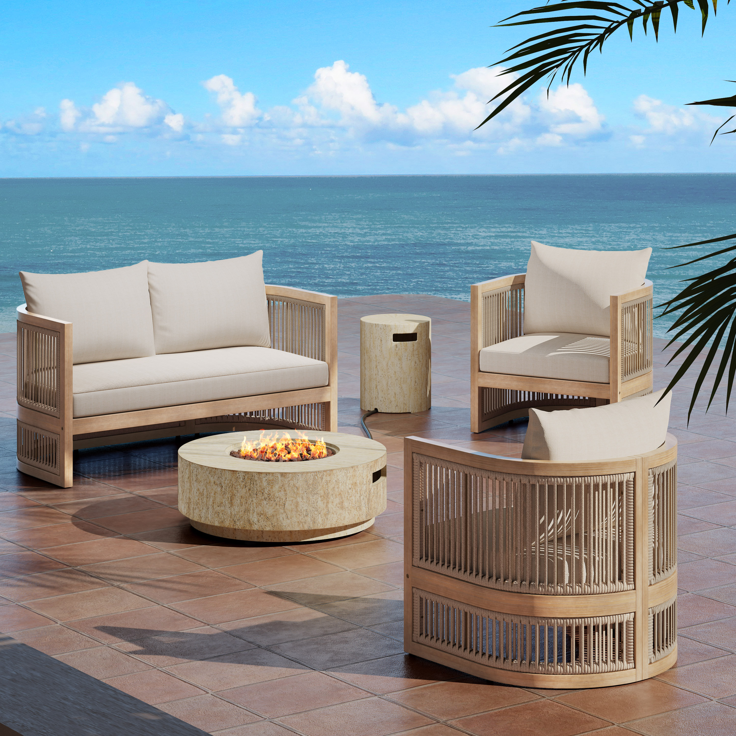 Millwood Pines Emily Outdoor 5-Piece Conversation Set With Fire Pit ...