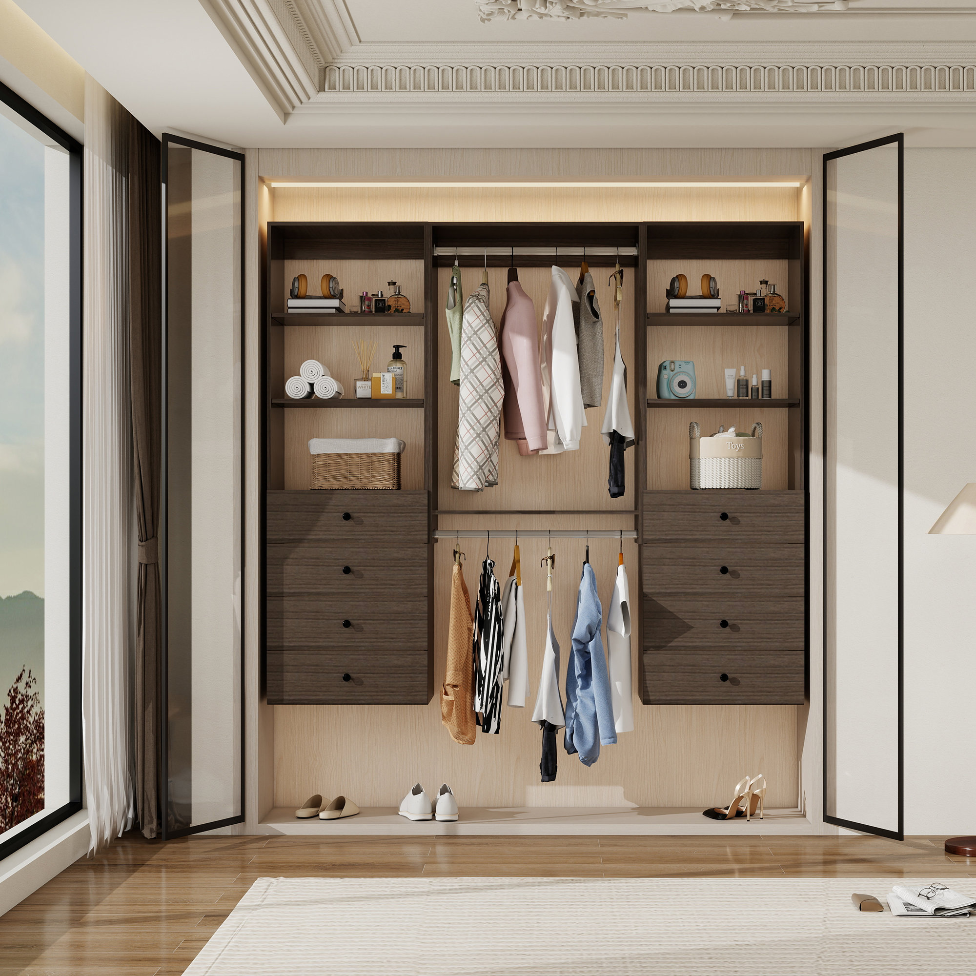 Latitude Run® Modern Walk in Closet System with Drawers and Shelves ...