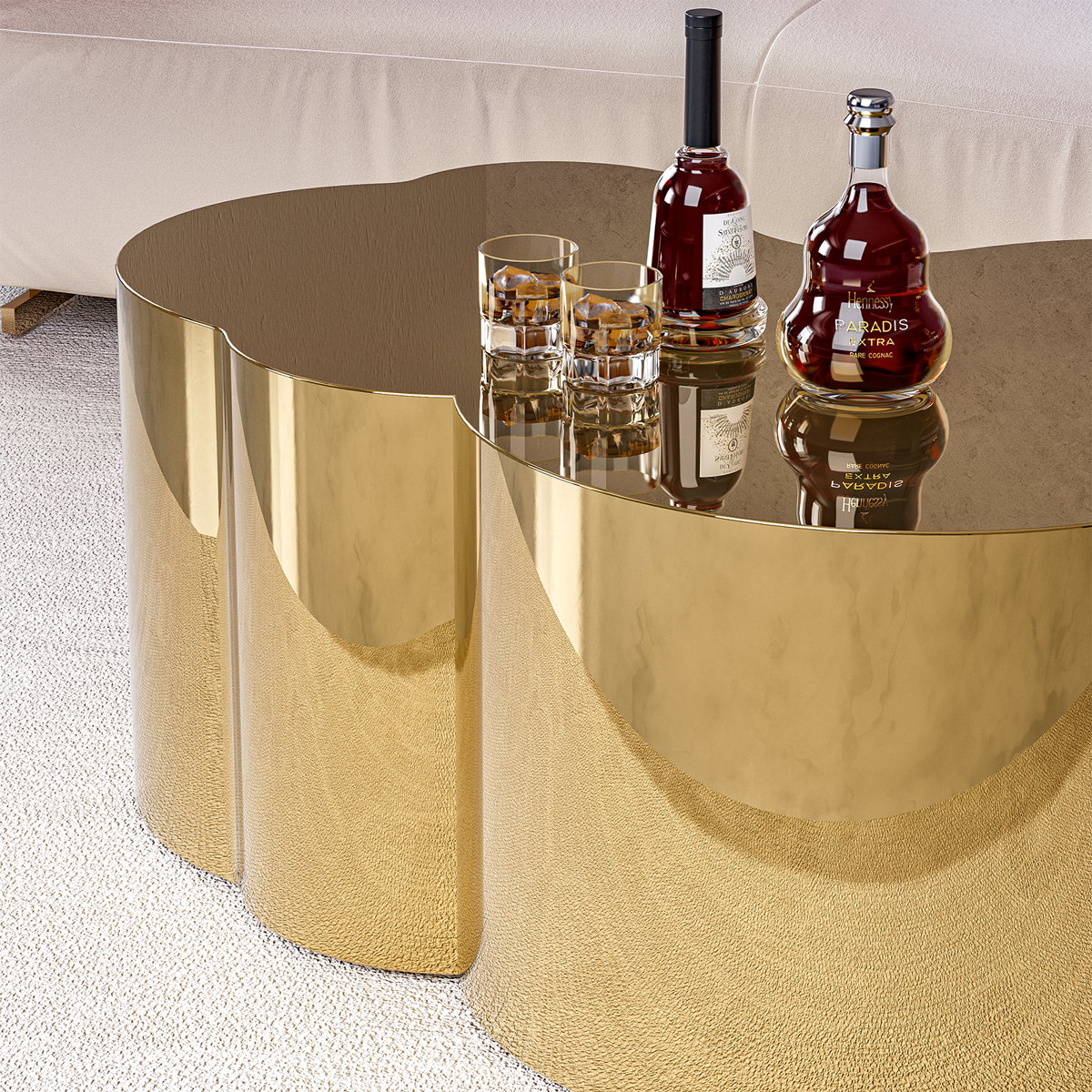 Everly Quinn Merrissa Modern Gold Stainless Coffee Table, Small/Large ...