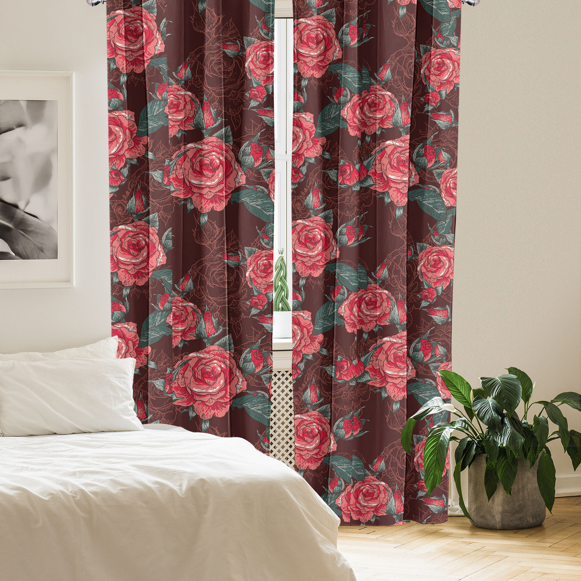 East Urban Home Romantic Roses Curtains Flower Winery Colors Pair of ...