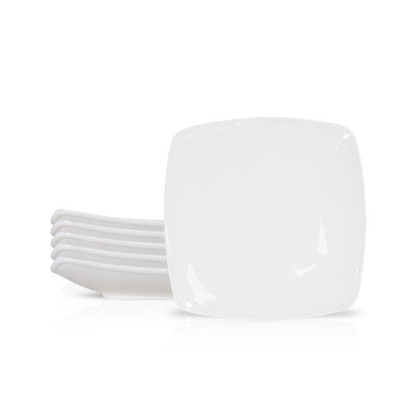 TPK Fine Porcelain 10 Inch Flat Square Dinner Plates – Set Of 6, Pearl ...