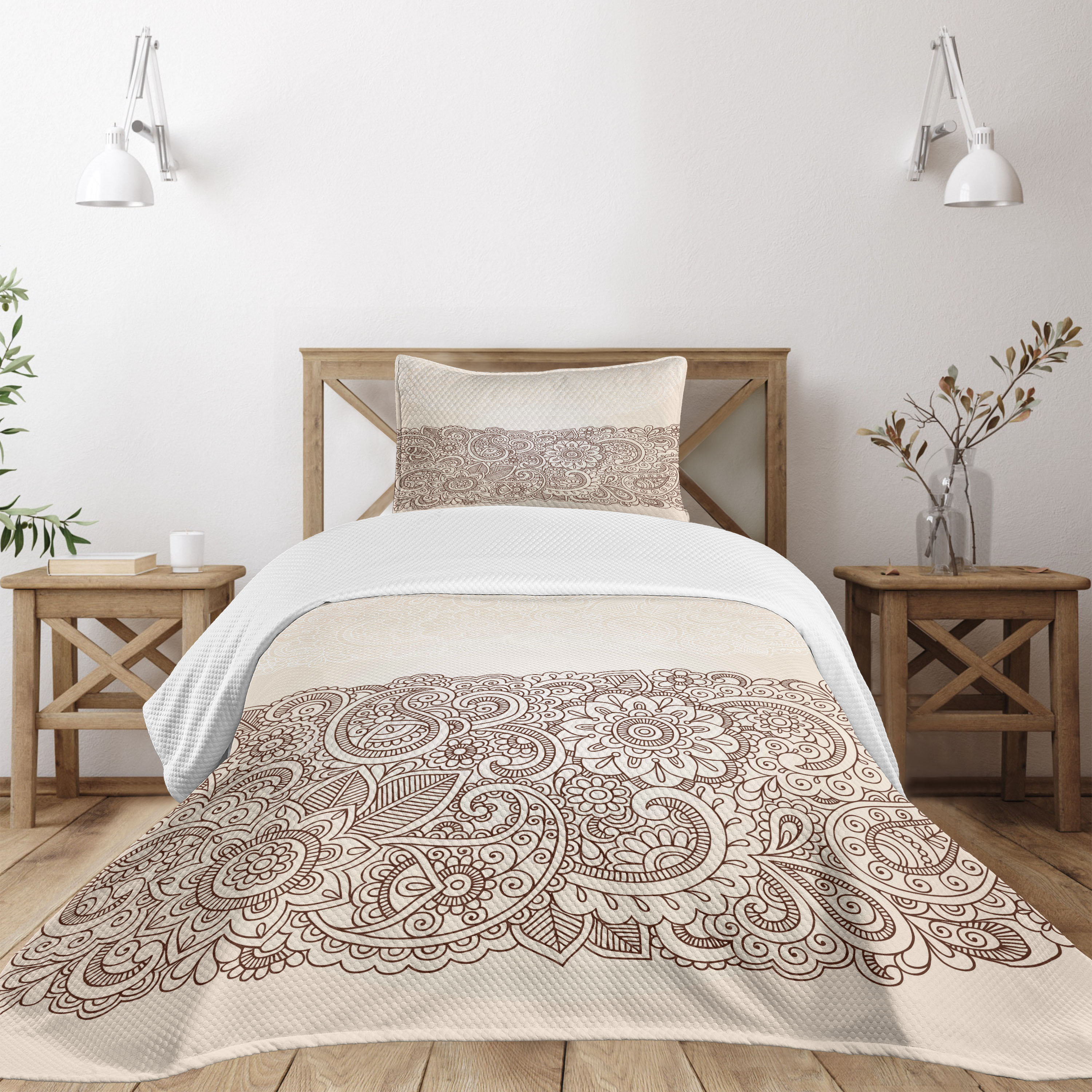 Ambesonne Oriental Bedspread Mandala Paisley Pattern Brown Tan | Wayfair