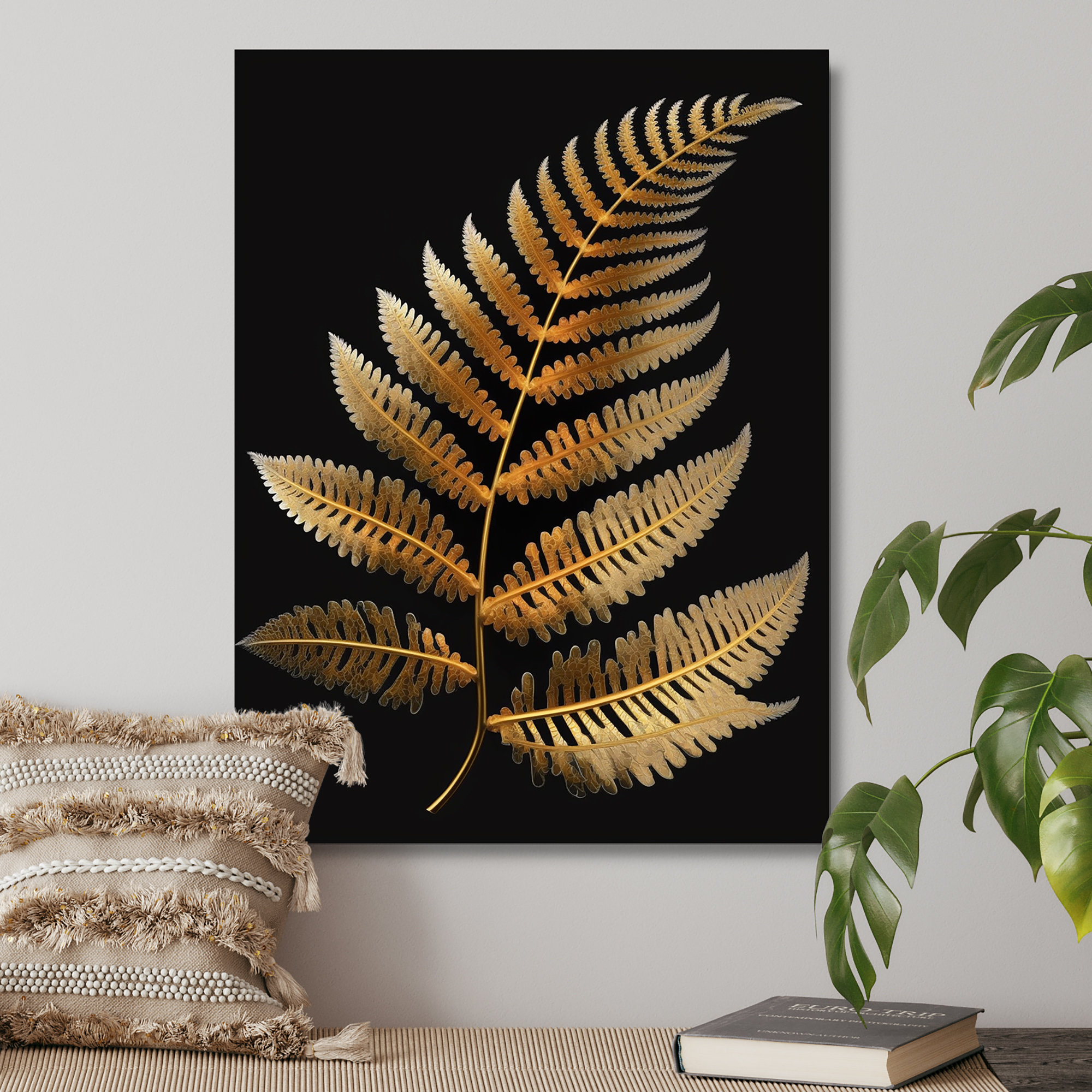 Bay Isle Home™ Golden Fern On Black I - Floral Ferns Canvas Wall Art ...