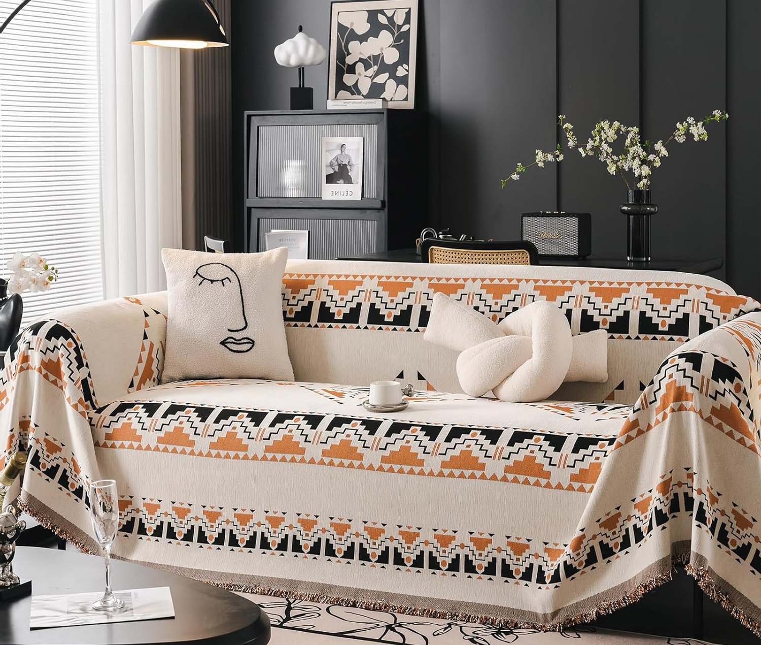 MODVAT Geometric Soft Sofa Covers Sectional Sofa Slipcover Blanket ...