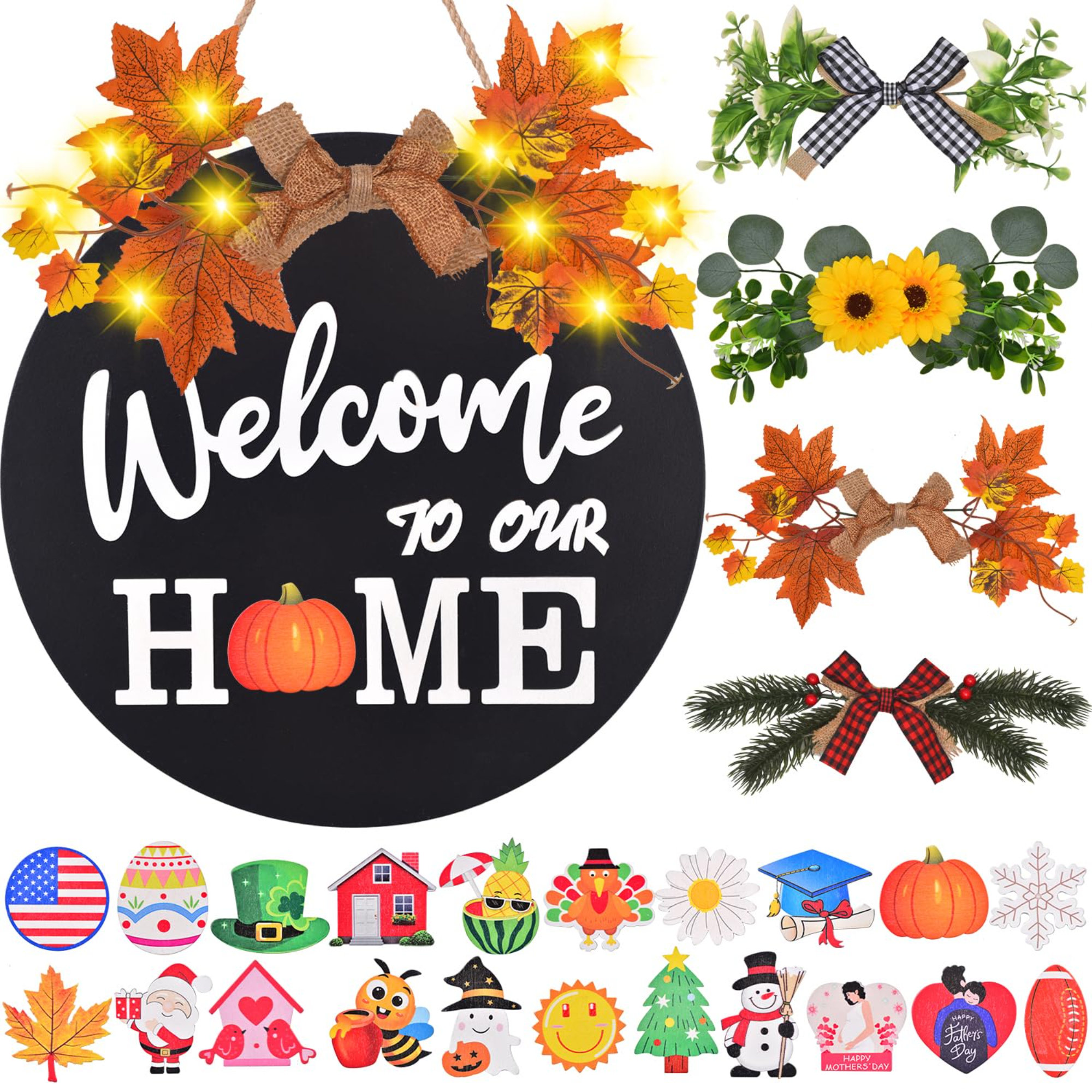 The Holiday Aisle® Interchangeable Welcome Home Sign - 4 Seasonal ...