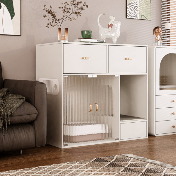 Hokku Designs Tilesha Cat Litter Box Enclosure, 37.4'' Furniture Style ...