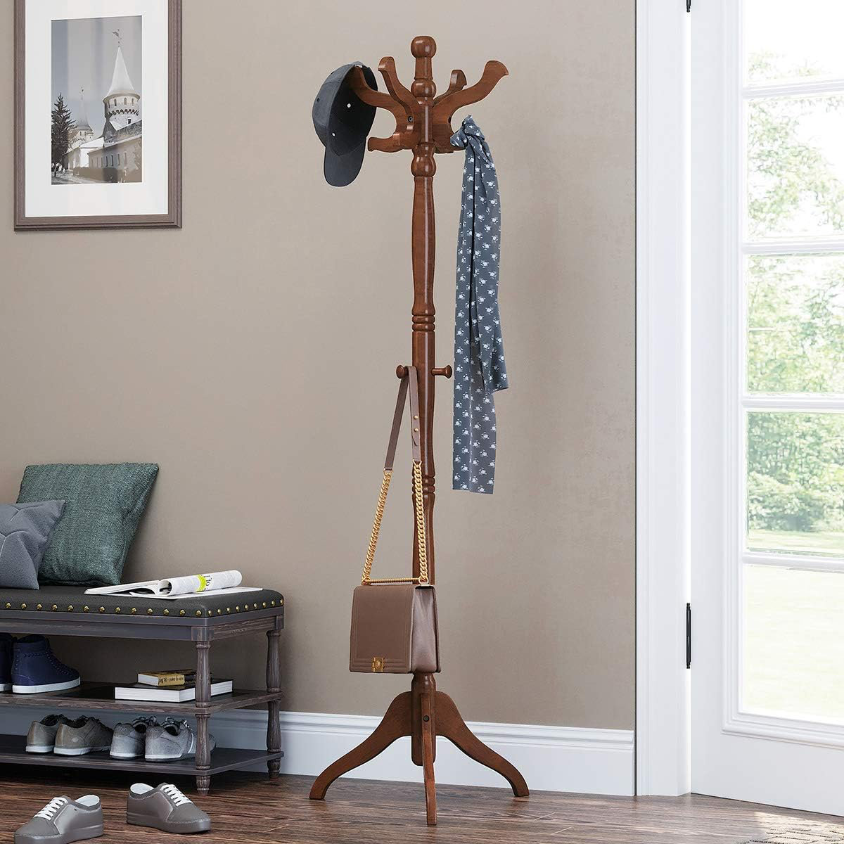 Alcott Hill® Coat Stand, Solid Wood Freestanding Coat Rack with 11 ...
