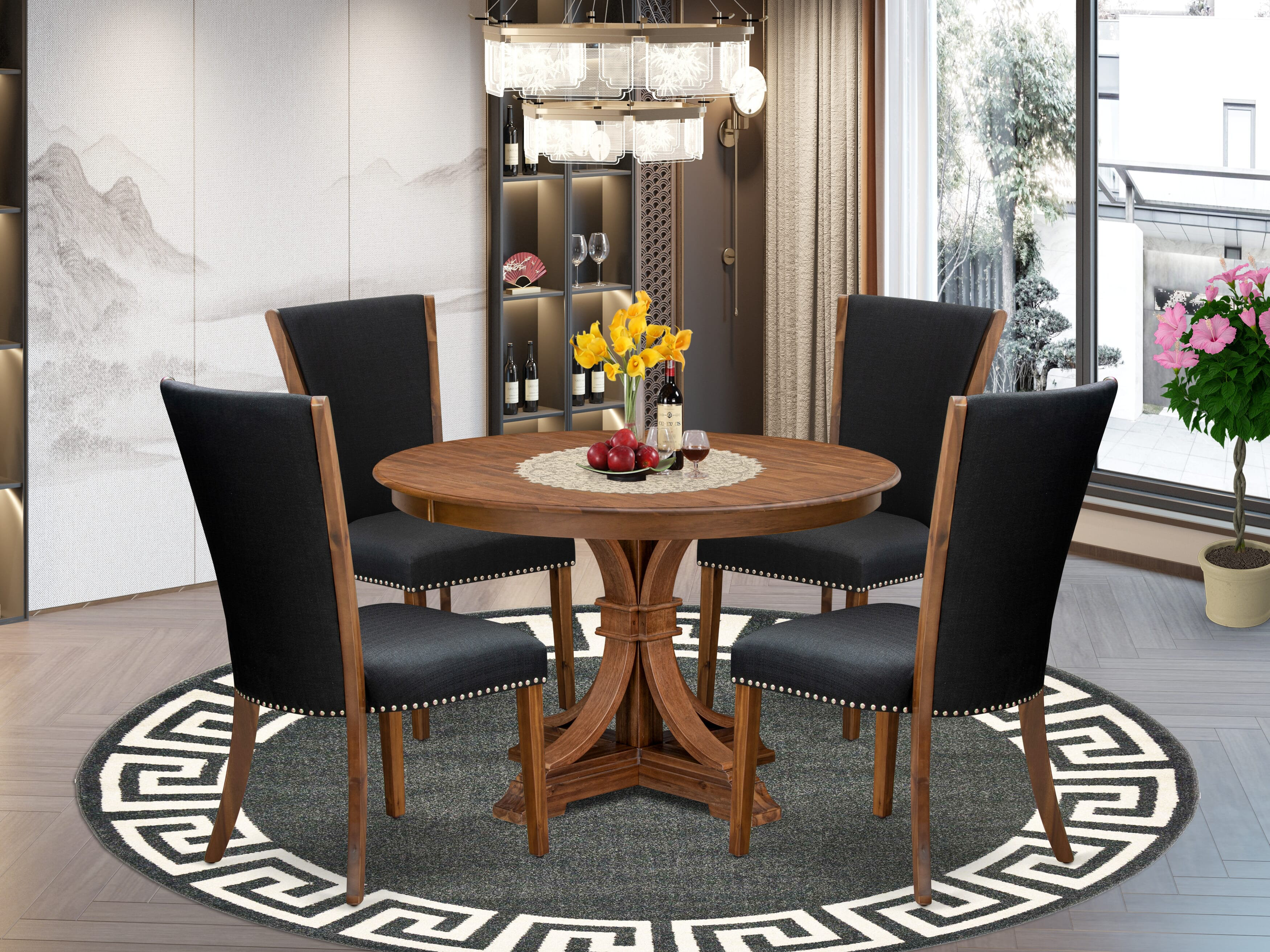 Red Barrel Studio® 7-Pc Dining Set consists of a Pedestal Kitchen Table ...
