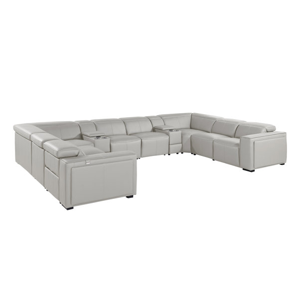 Global United Top Grain Italian Leather 10-Piece U-Shaped Modular Power ...