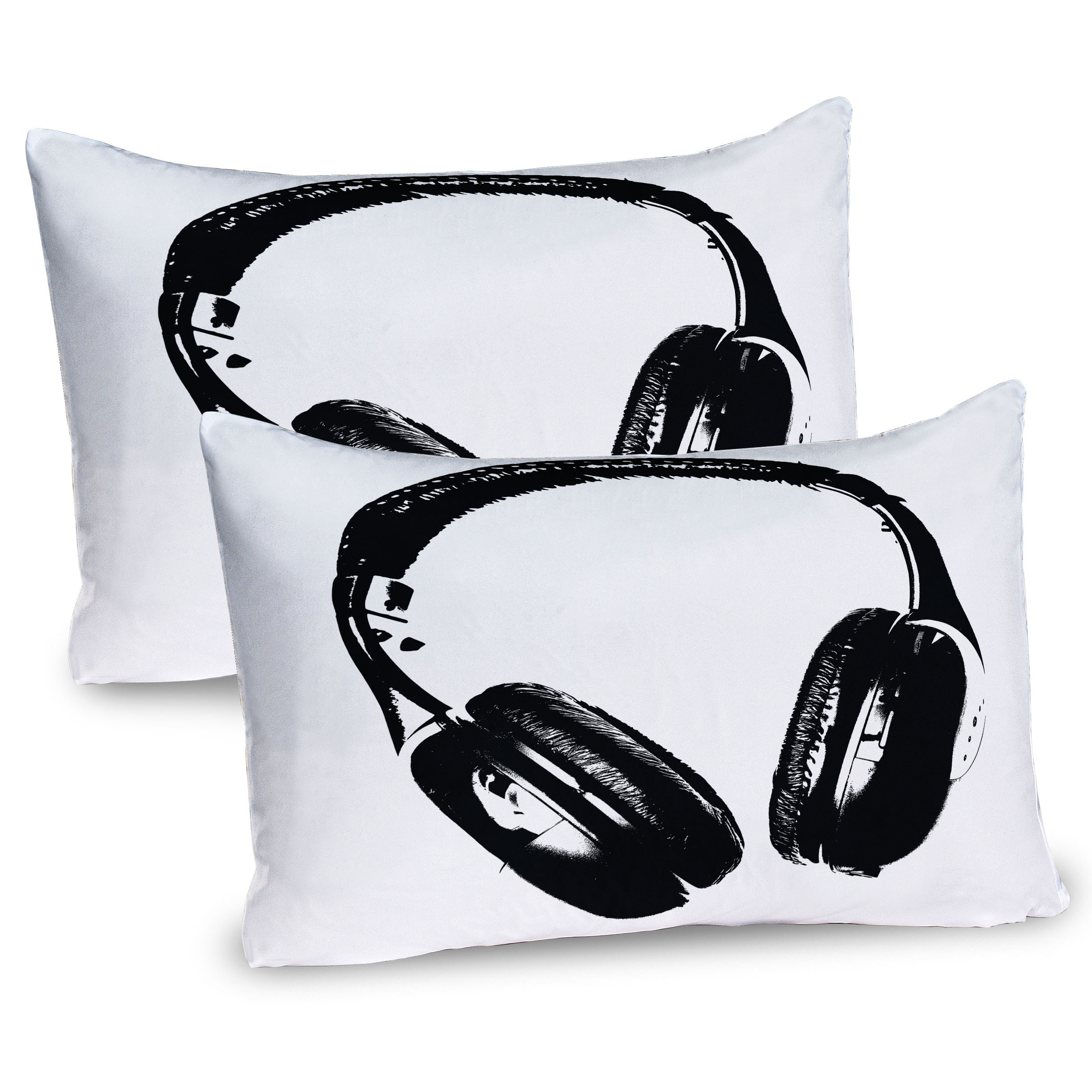 Ambesonne Music Pillow Sham 2 Pack Grunge Headphones Fun Black Pale ...