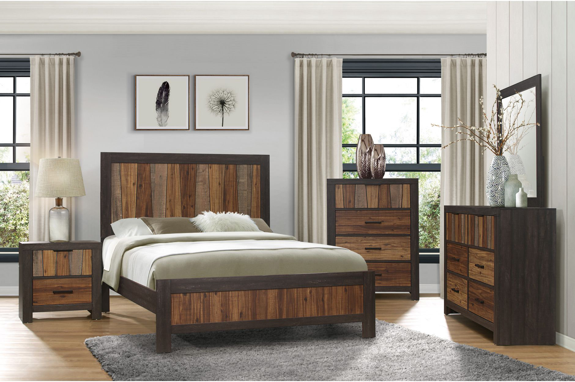 Loon Peak 6-1_Myrle Dark-Ebony-Rustic-Mahogany Faux-wood Panel Bedroom ...