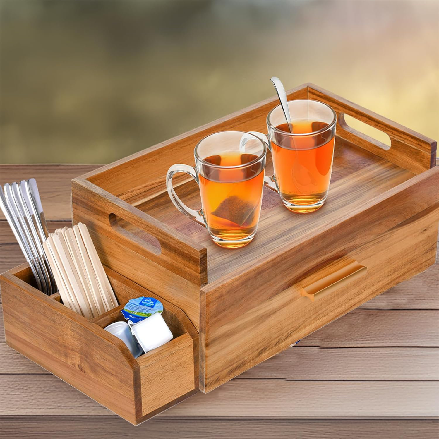 Elaine Mercure Acacia Wood Tea Bag Organizer, Wooden Tea Bag Storage ...