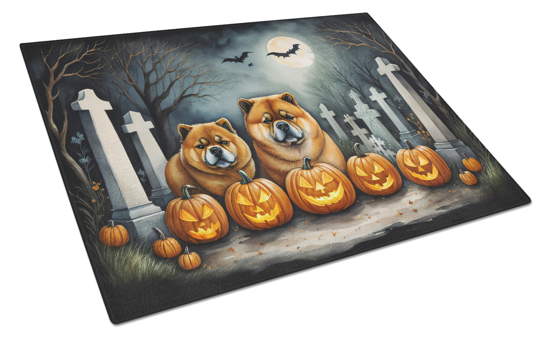 Caroline's Treasures Chow Chow Spooky Halloween Glass Cutting Board ...