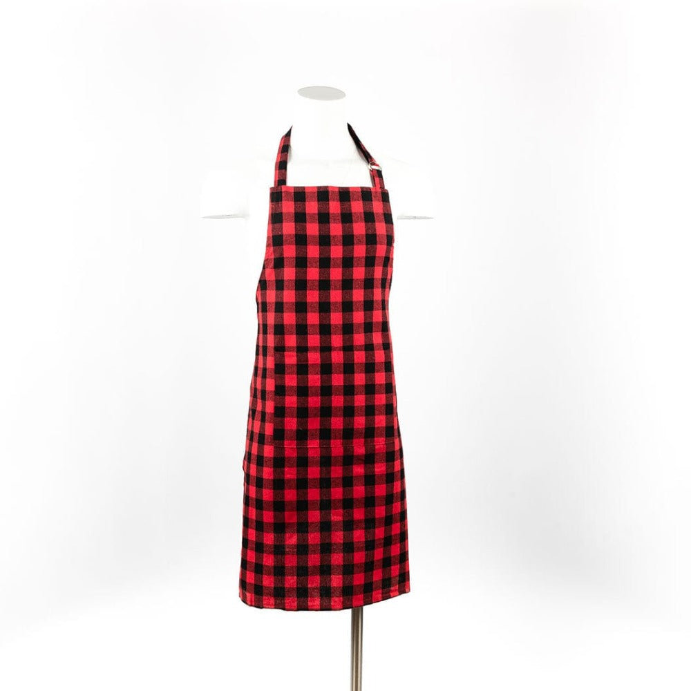 Gracie Oaks Buffalo Plaid Red & Black Belted Apron | Wayfair