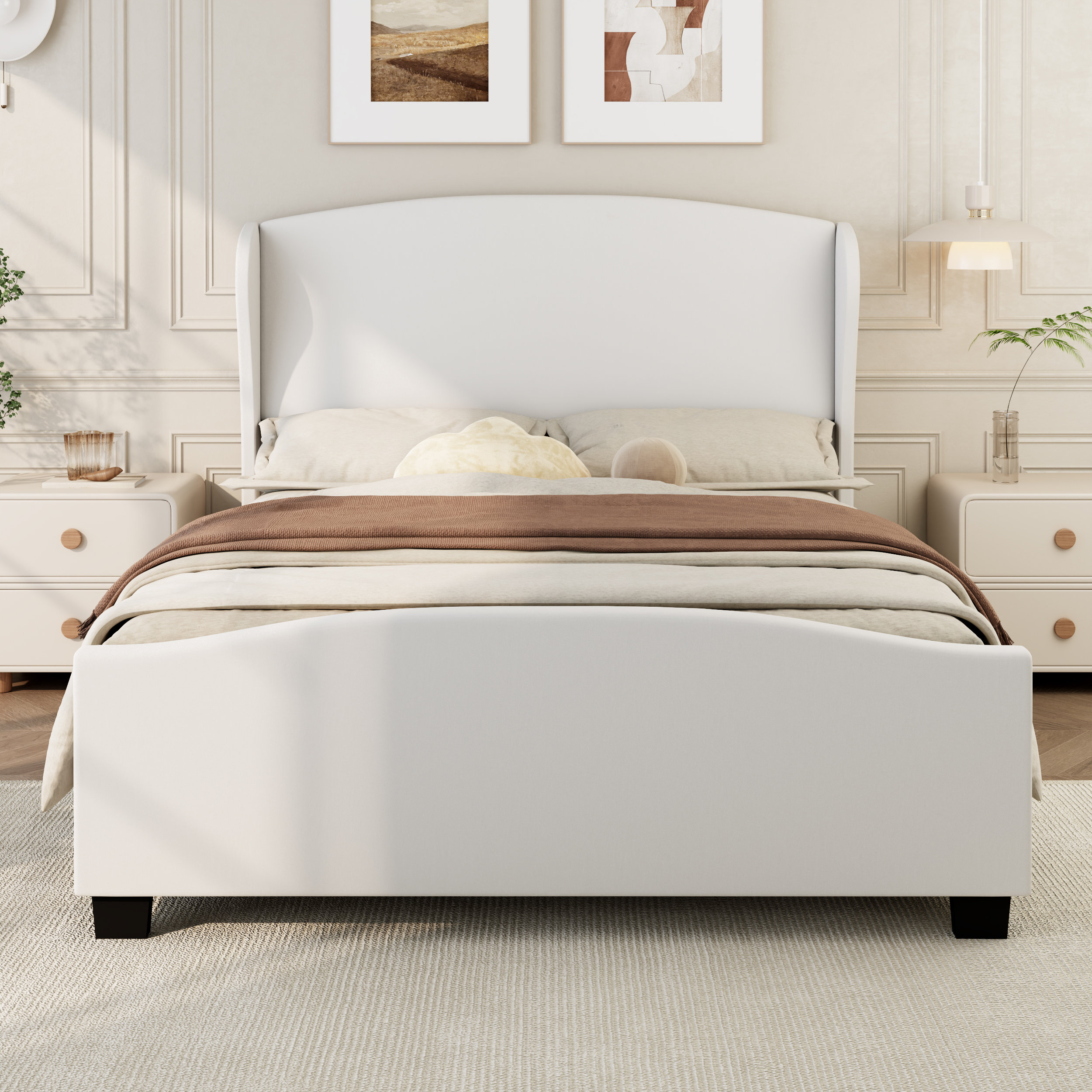 Mercer41 MAPLE Wingback Upholstered Bed Frame With 51" High Headboard ...