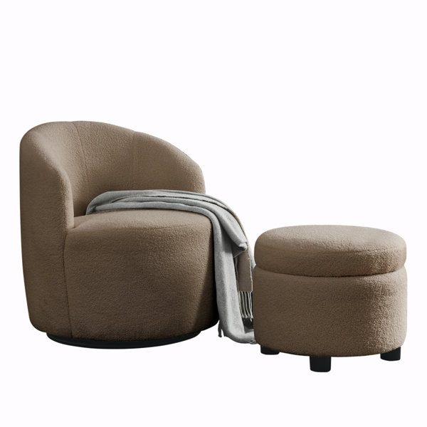 Ebern Designs Faige Upholstered Swivel Barrel Chair with Ottoman | Wayfair