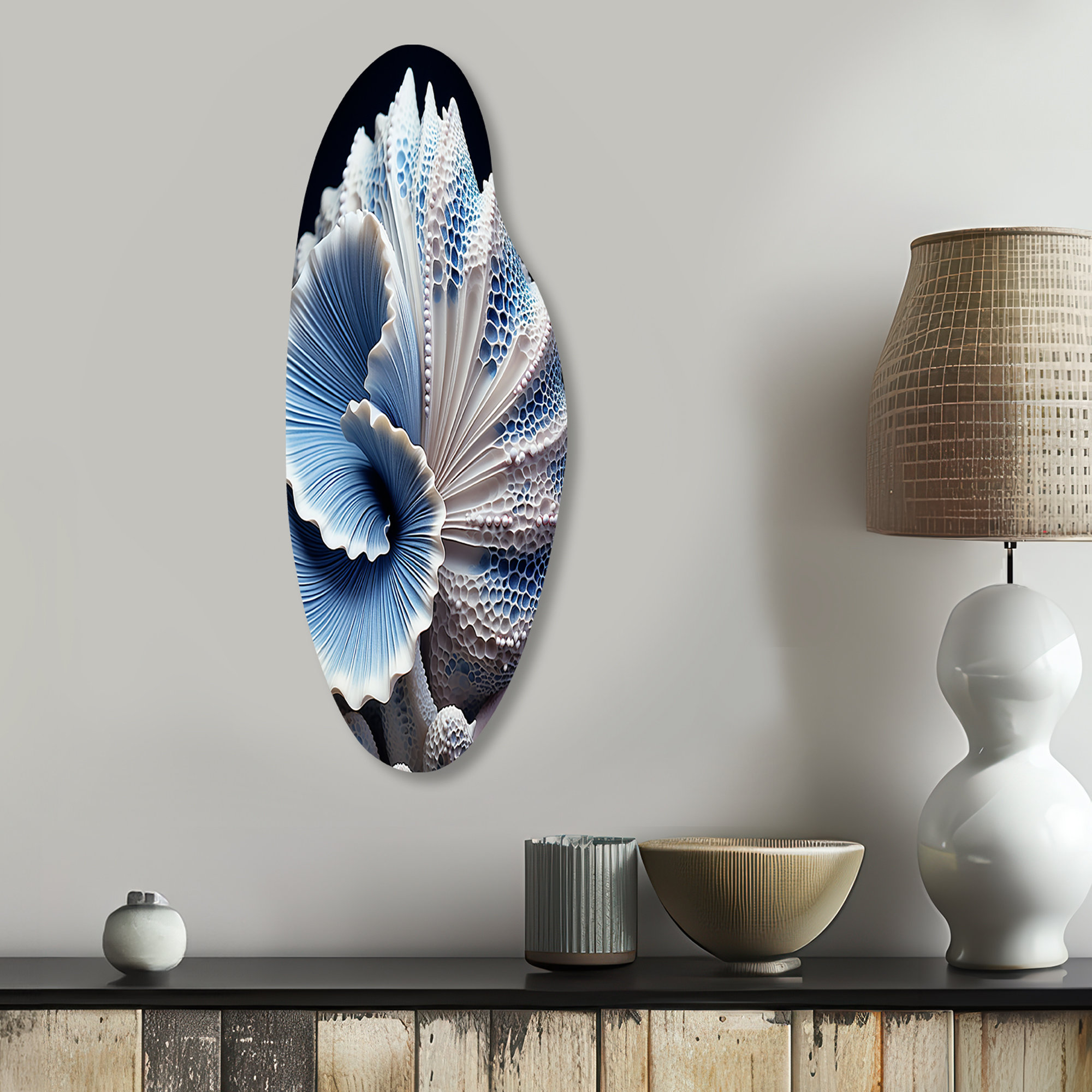 Design Art Blue Seashell Symphony - Asymmetrical Seashell Metal Wall ...