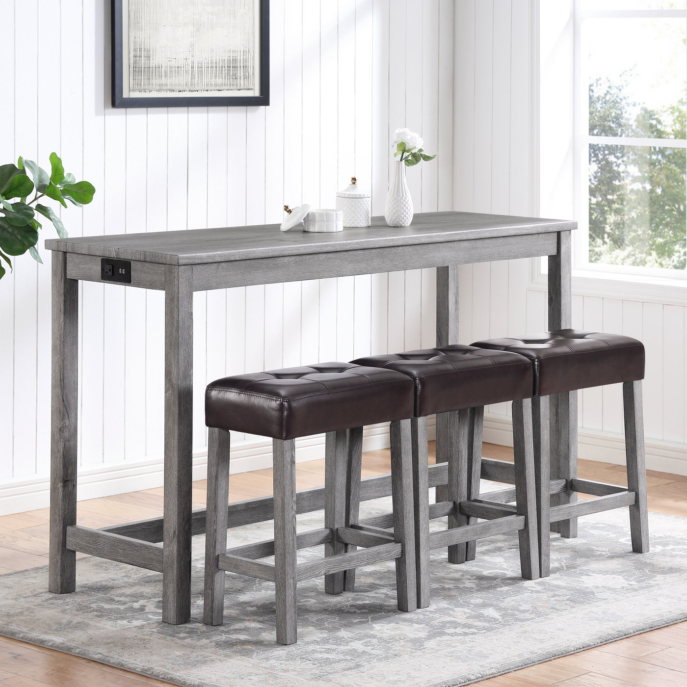 Gracie Oaks Bar Table With Stools, Breakfast Bar Sets, Bar Height ...
