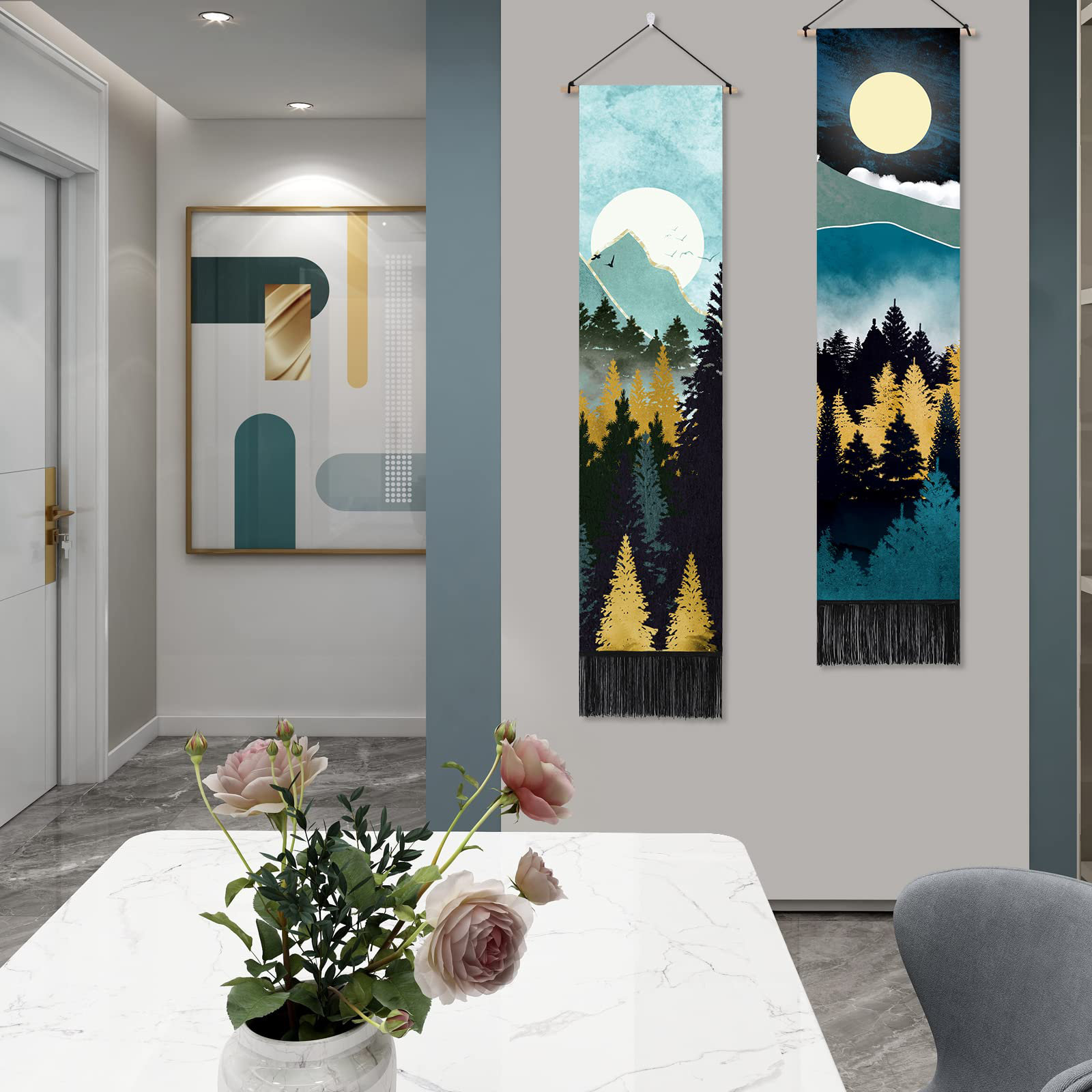 Millwood Pines Long Mountain Tapestry Wall Hanging - 2PCS Forest Tree ...