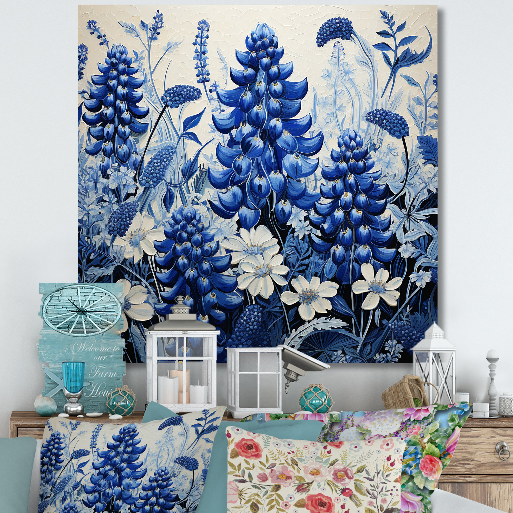 Design Art Blue Bonnets Floral Collage II - Blue Bonnets Canvas Print ...