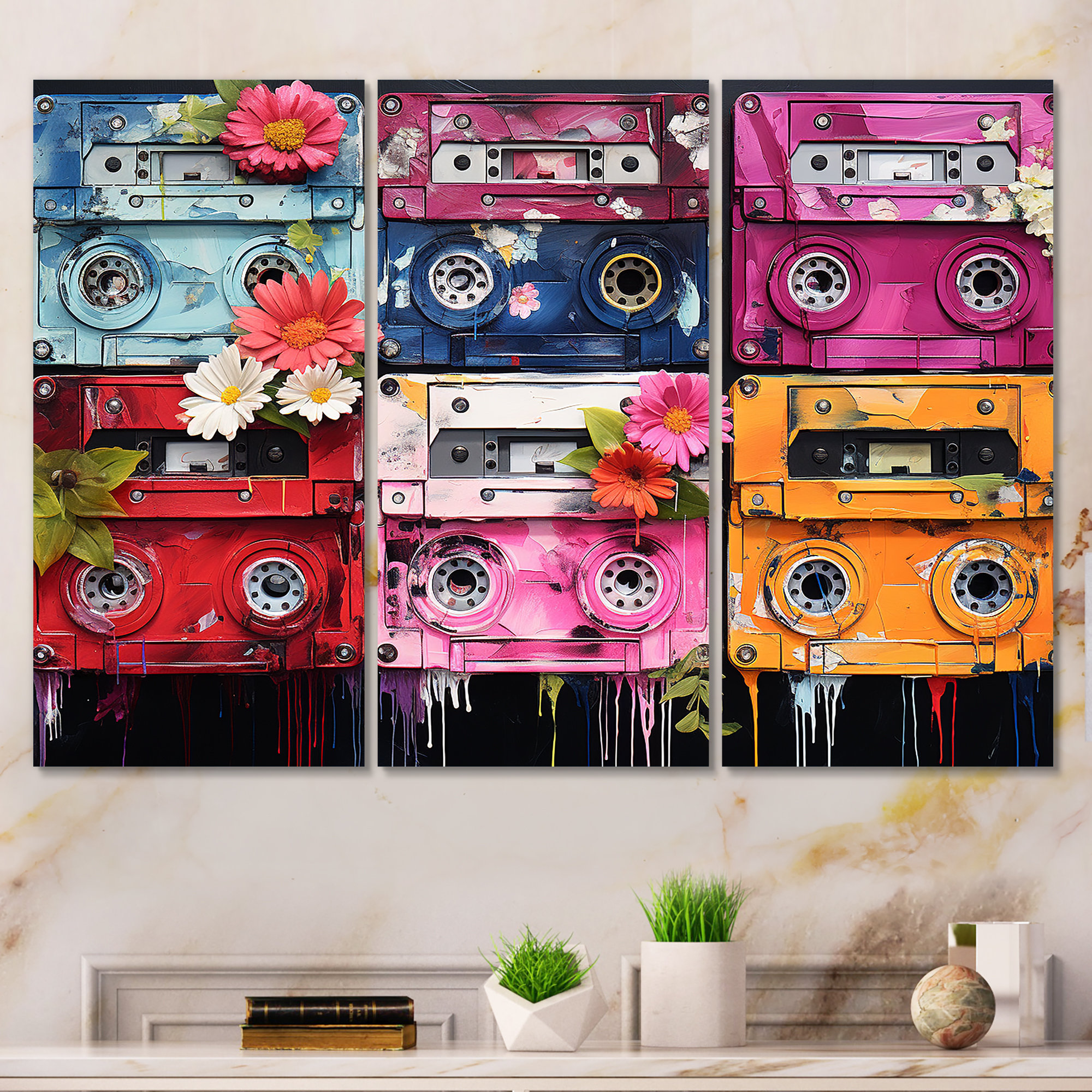 Hokku Designs Floral Cassette Tapes Serenity - Cassette Tapes Wall Art ...
