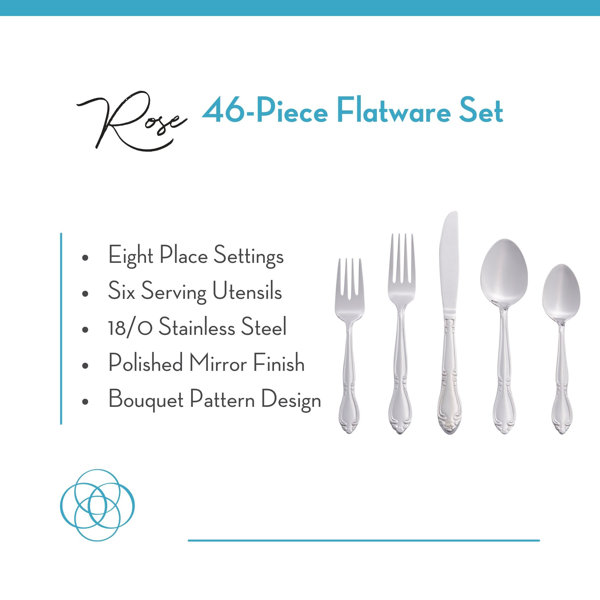 RiverRidge Home RiverRidge Rose Flatware 46-Piece Monogrammed Stainless ...