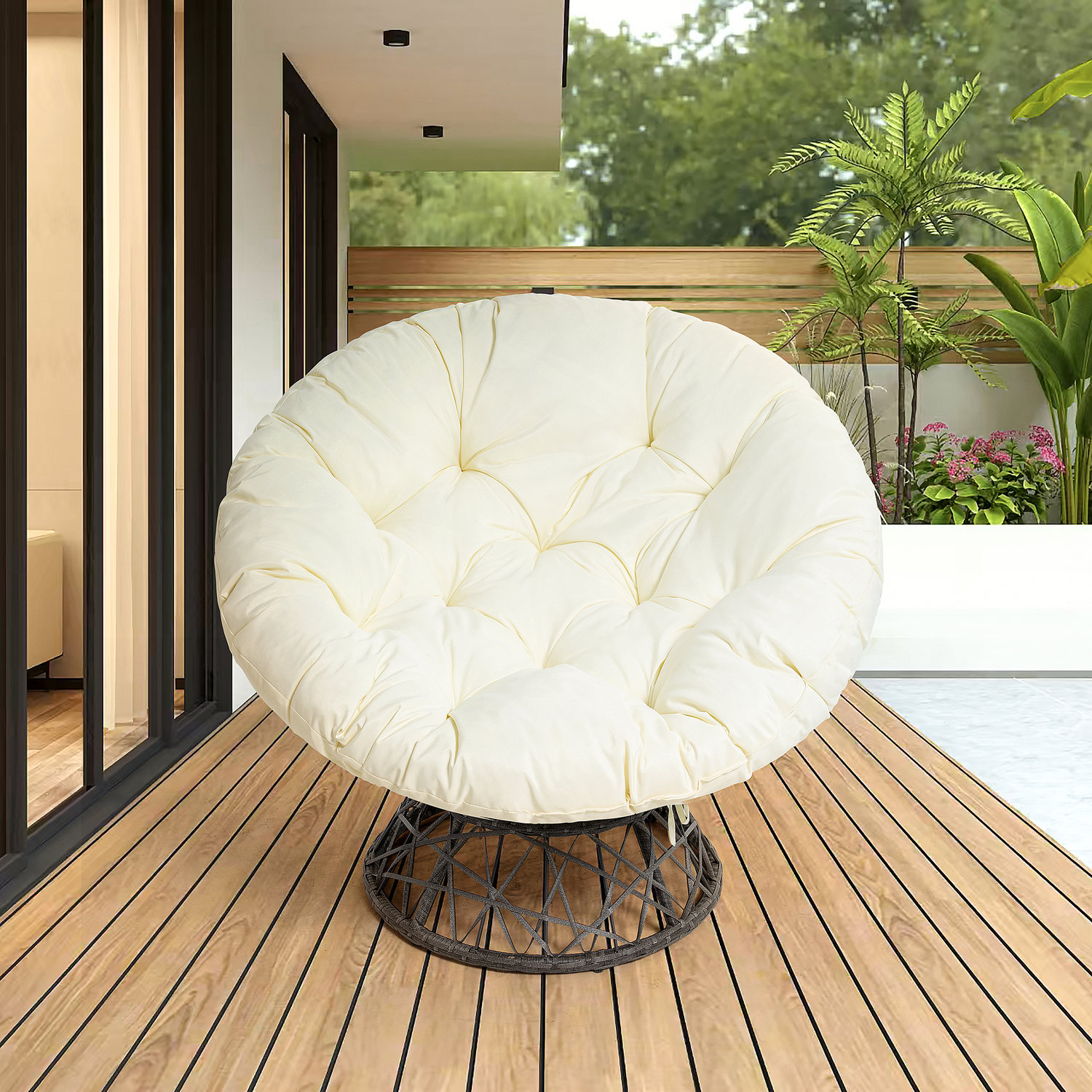 Dakota Fields Wicker Papasan Chair with Oversized Cushion & Swivel Base ...