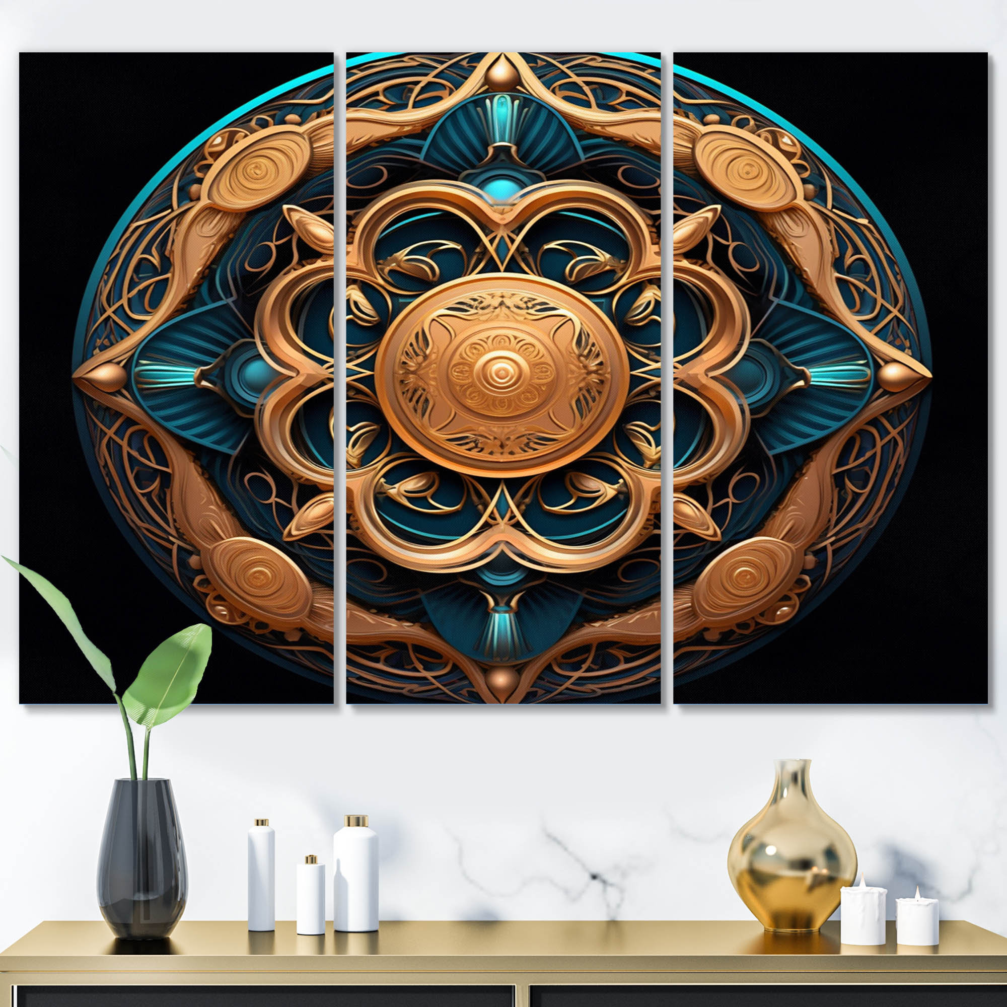 Design Art Ancient Atlantis Mandala In Gold And Turquoise VI - Boho ...