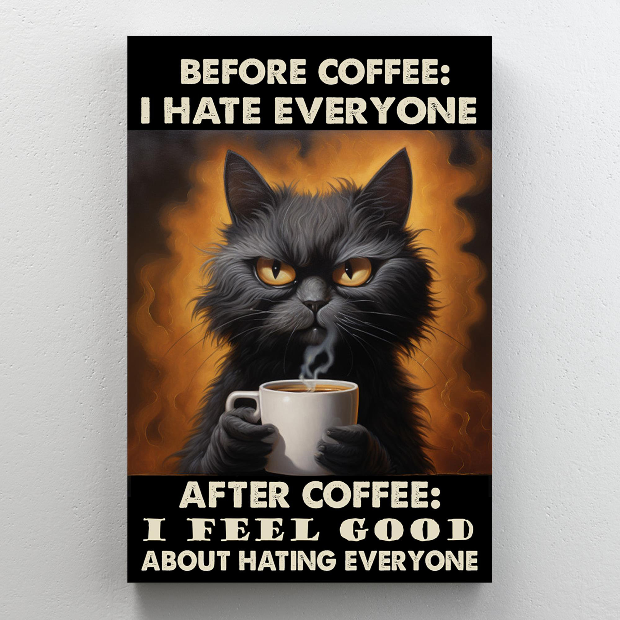 Trinx Black Cat Before Coffee - 1 Piece Rectangle Graphic Art Print On ...