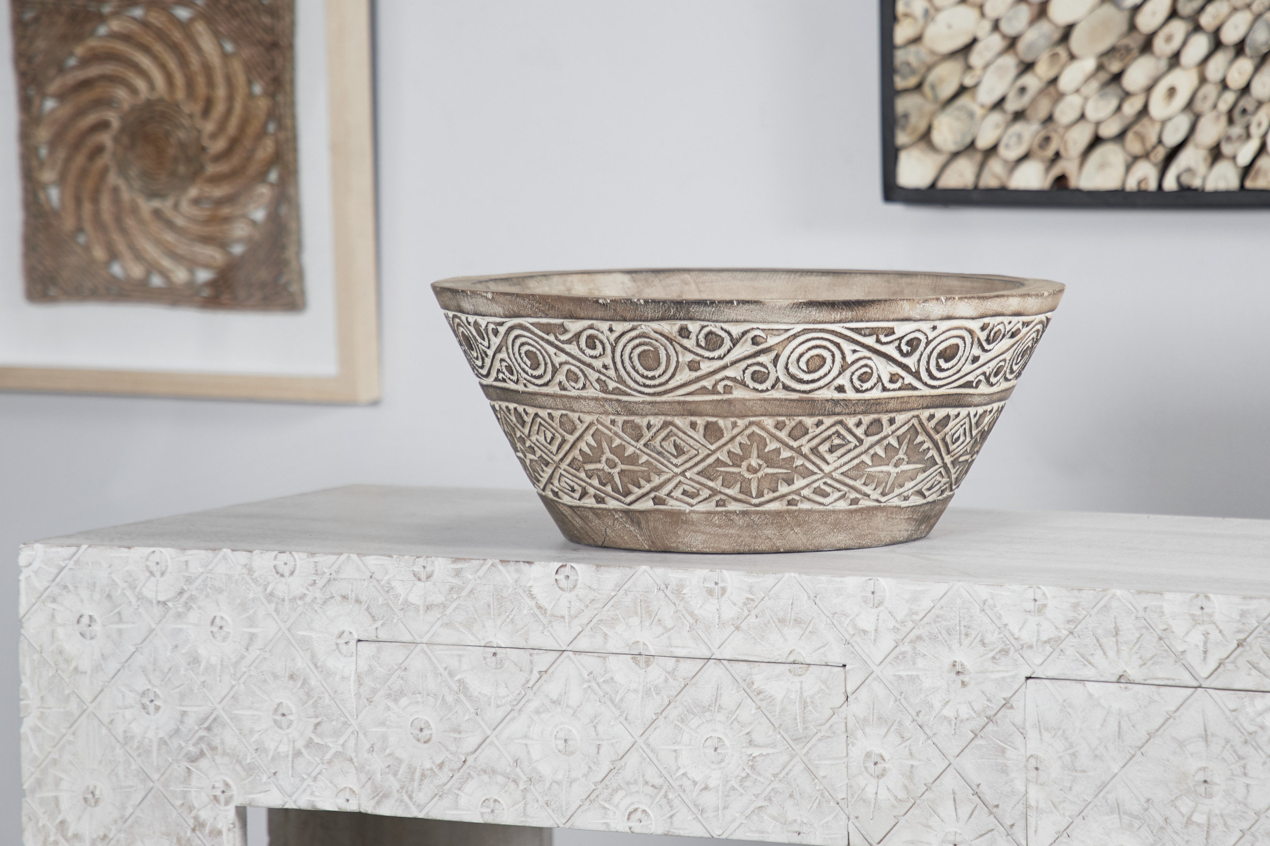 Dakota Fields Elspeth Large Round Hand-Carved Decorative Bowl | Wayfair