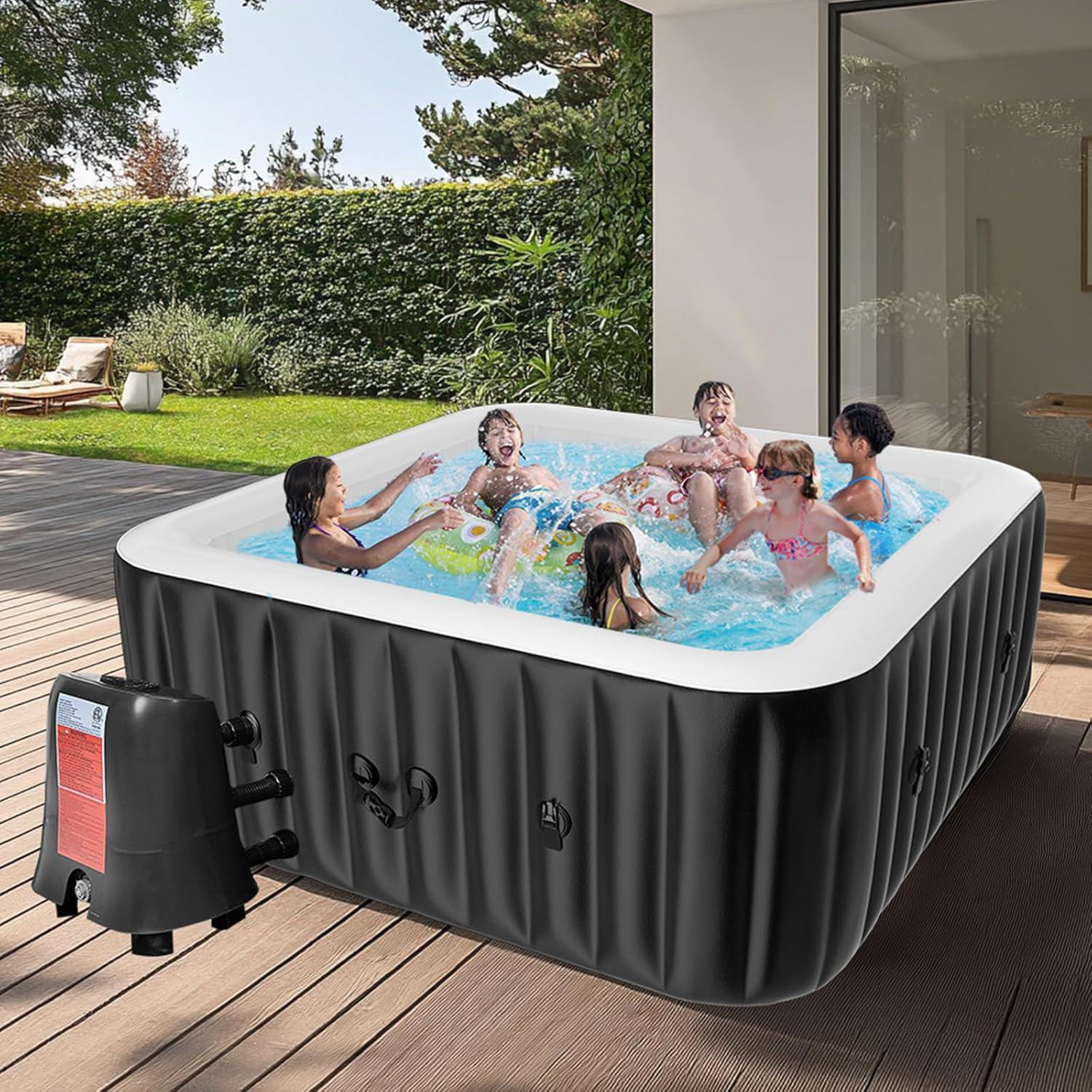 JTANGL 240 Gal. Hot Tub 73 In. L X 73 In. W X 25 In. H Inflatable Hot Tub 4-6 Person Portable ...