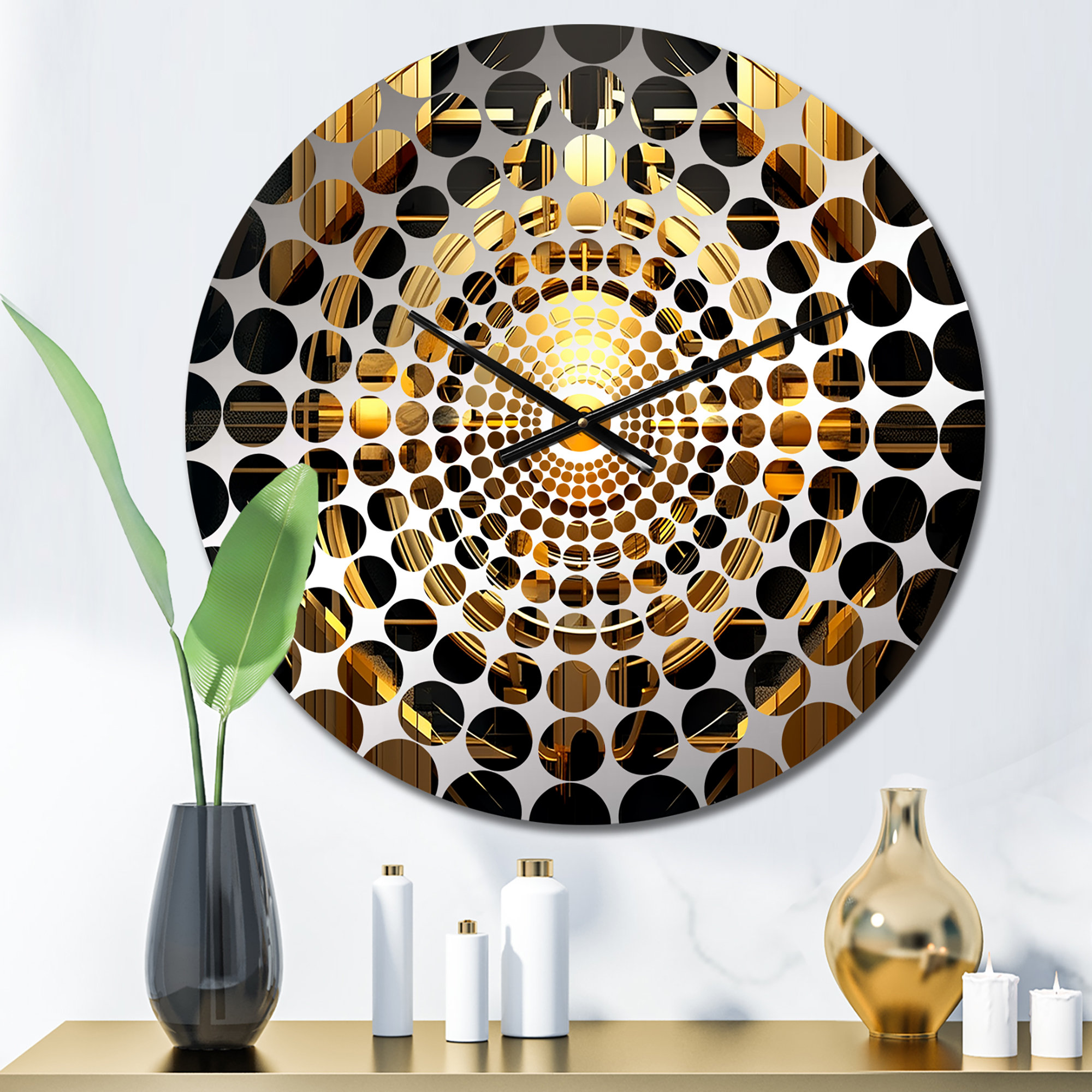 Design Art Gold And Black Cubist Visions I - Cubism Wall Clock | Wayfair