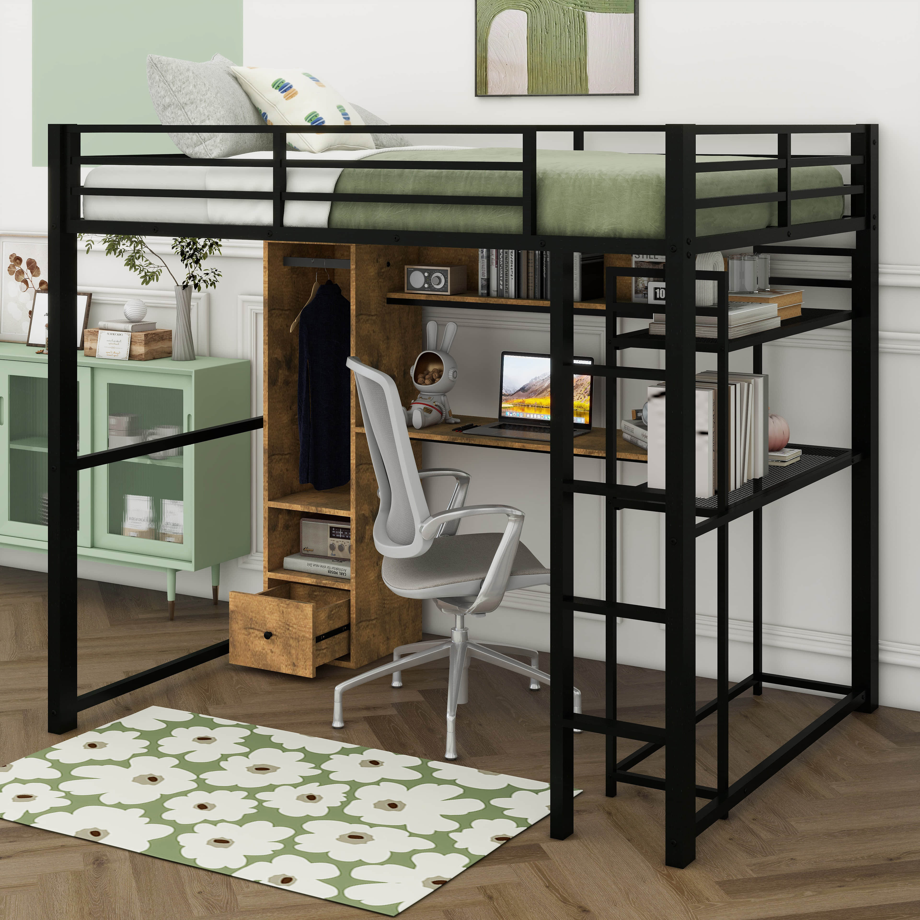 Mason & Marbles Full-Size Metal High-Sleeper Bed With Integrated ...