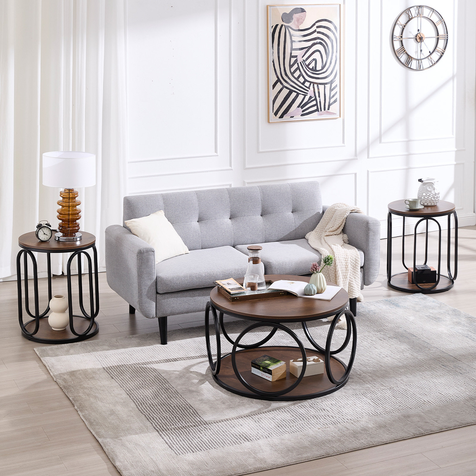 17 Stories Carnforth 3 - Piece Modern Industrial Living Room Table Set ...