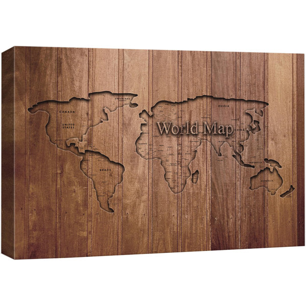 IDEA4WALL World Map Wood Effect Panel 2 Vintage Pictures On Canvas ...