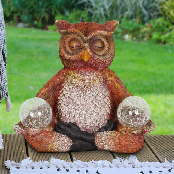Exhart Solar Meditating Yoga Owl with Two Crackle Glass Firefly Balls ...