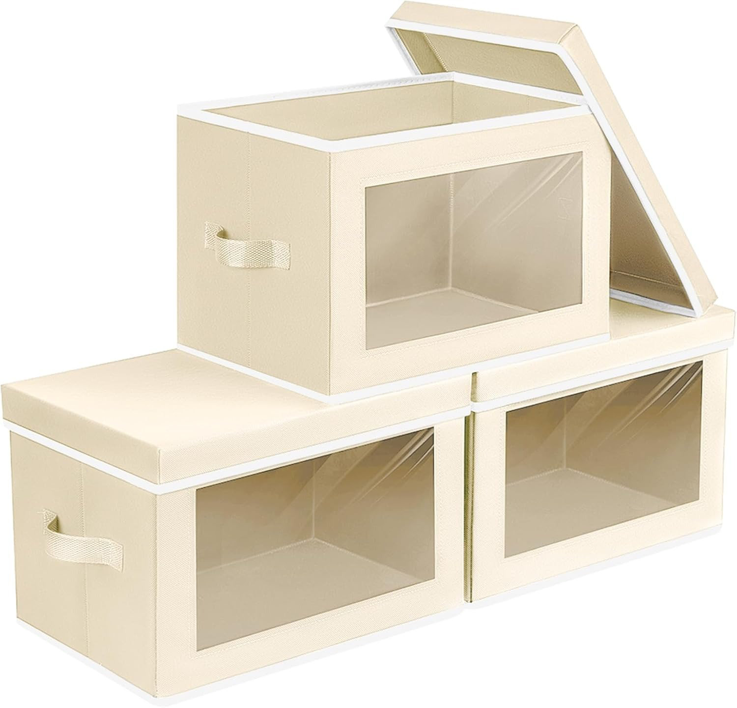 Stock Preferred 3-pack Beige Storage Bins With Lids & Window | Wayfair