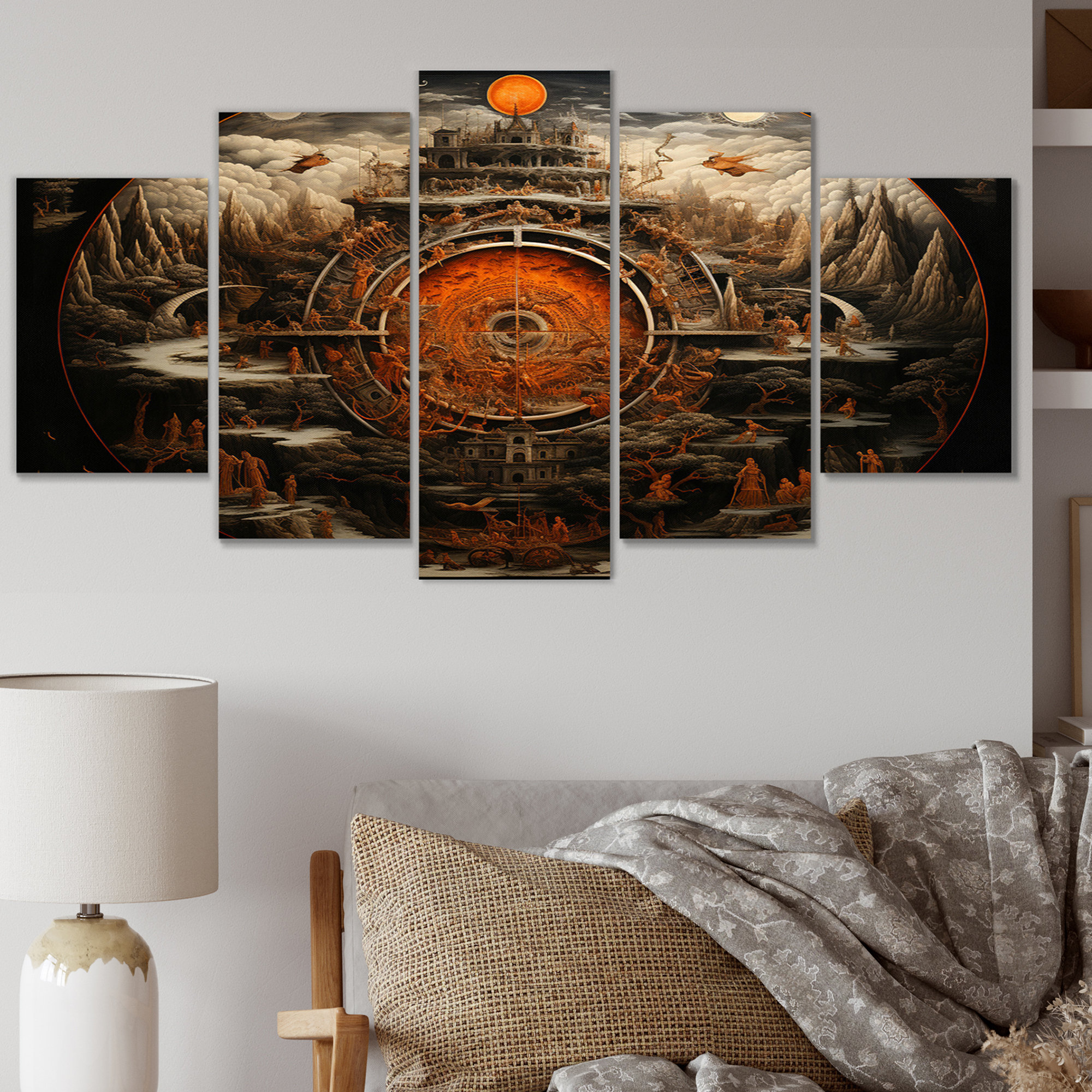 Millwood Pines Orange Beige Buddhism Wheel of Life - Spiritual Metal ...