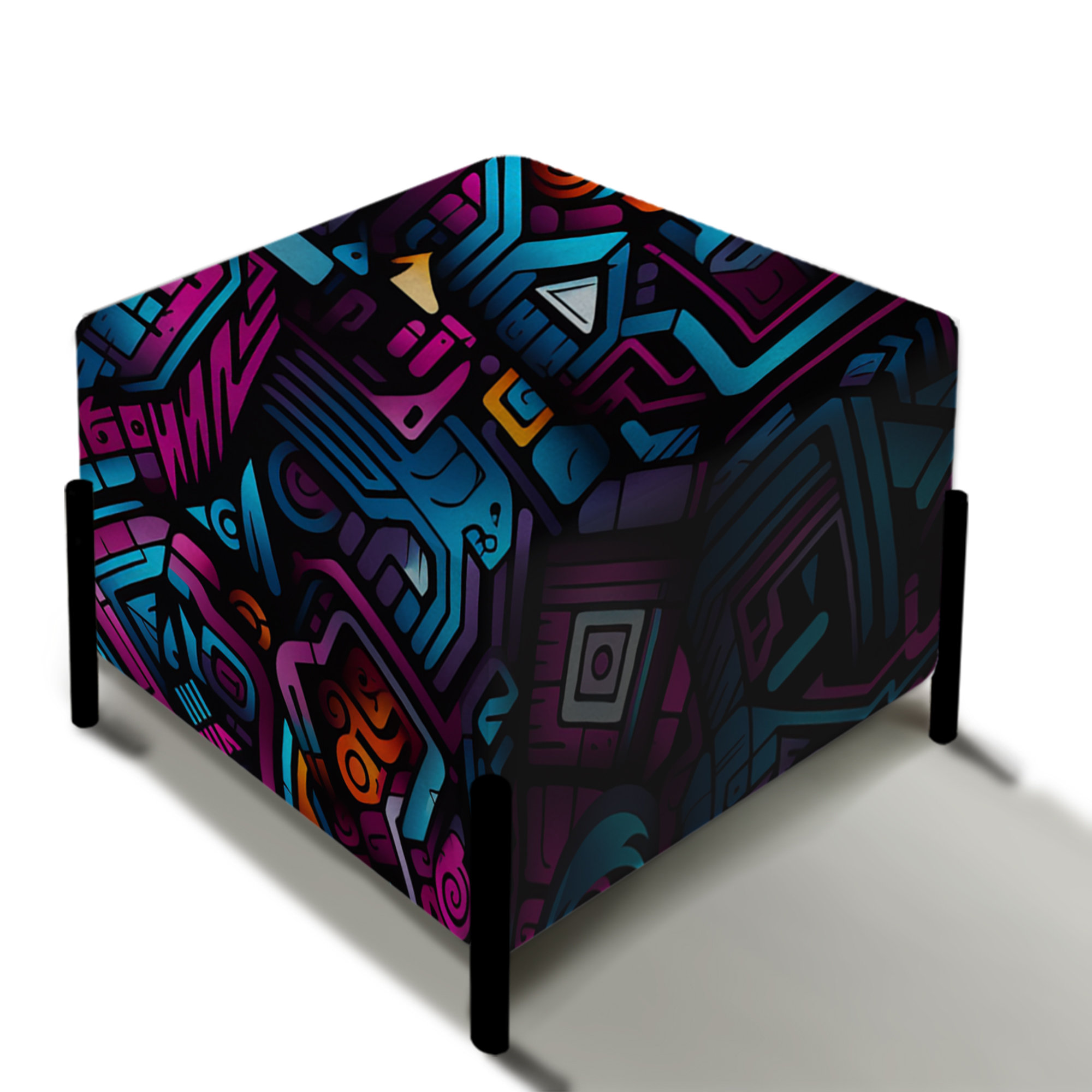 Design Art Poupart Techno Tribal Fusion - Geometric Square Ottoman ...