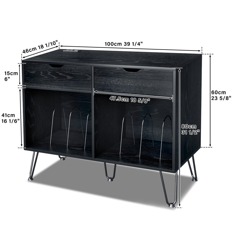 17 Stories Vinyl Record Player Turntable Stand Multimedia Media Shelves ...